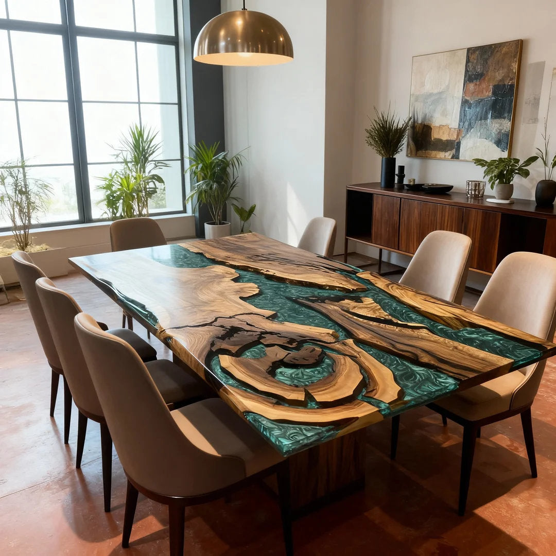 Custom Walnut Epoxy Resin River Table Emerald Teal Pearl NHR-5286 ...